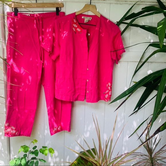 Vintage | Tops | Vintage Vsco 9s Linen Rose Cropped Matching Set | Poshmark